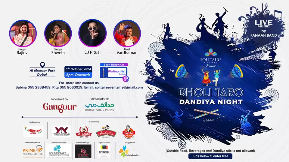 Dholi Taro Dandiya Night 2024 - Navratri at Al Mamzar Park, Dubai ...